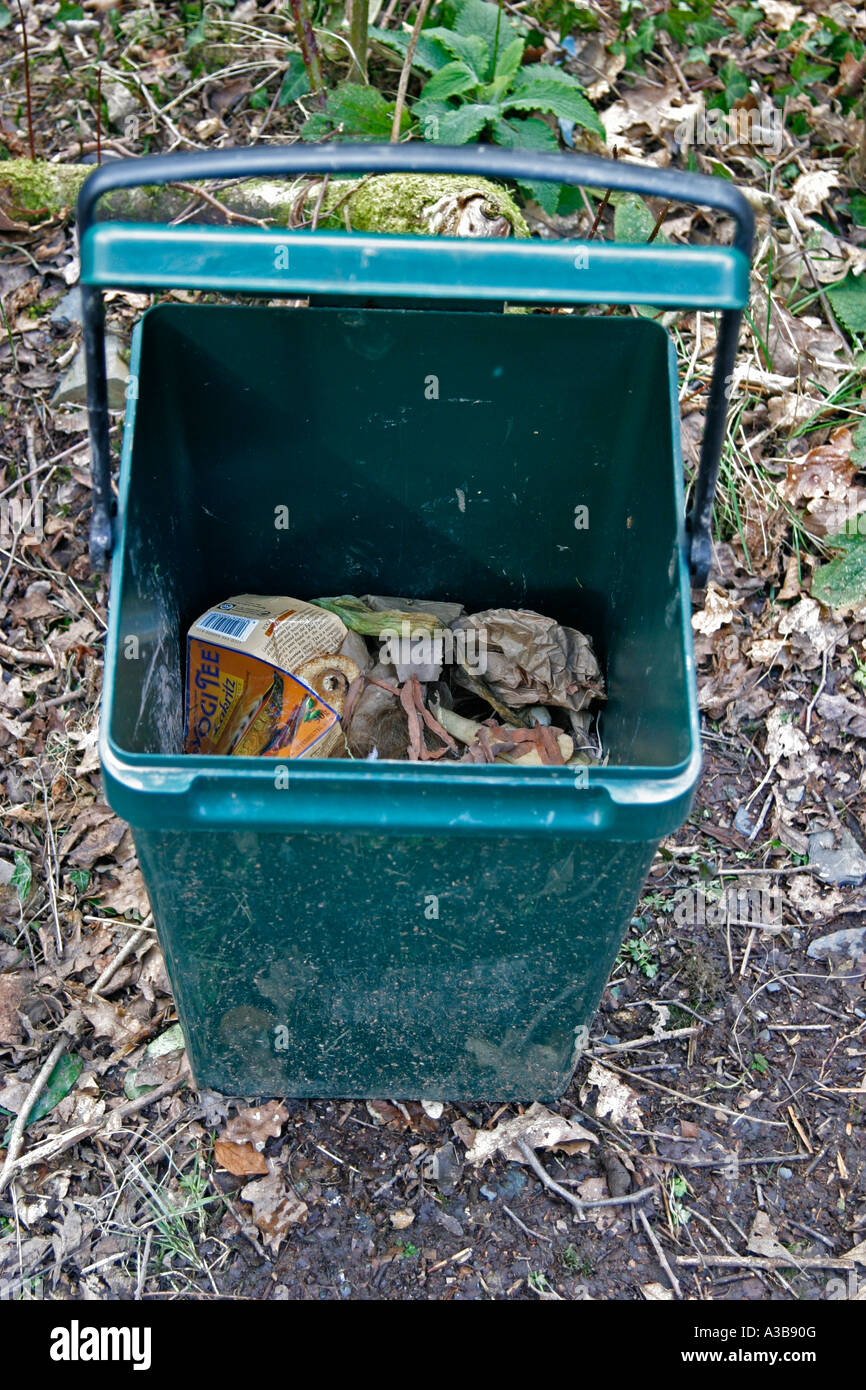 Compost bin small portable bin with lid open showing contents Stock ...