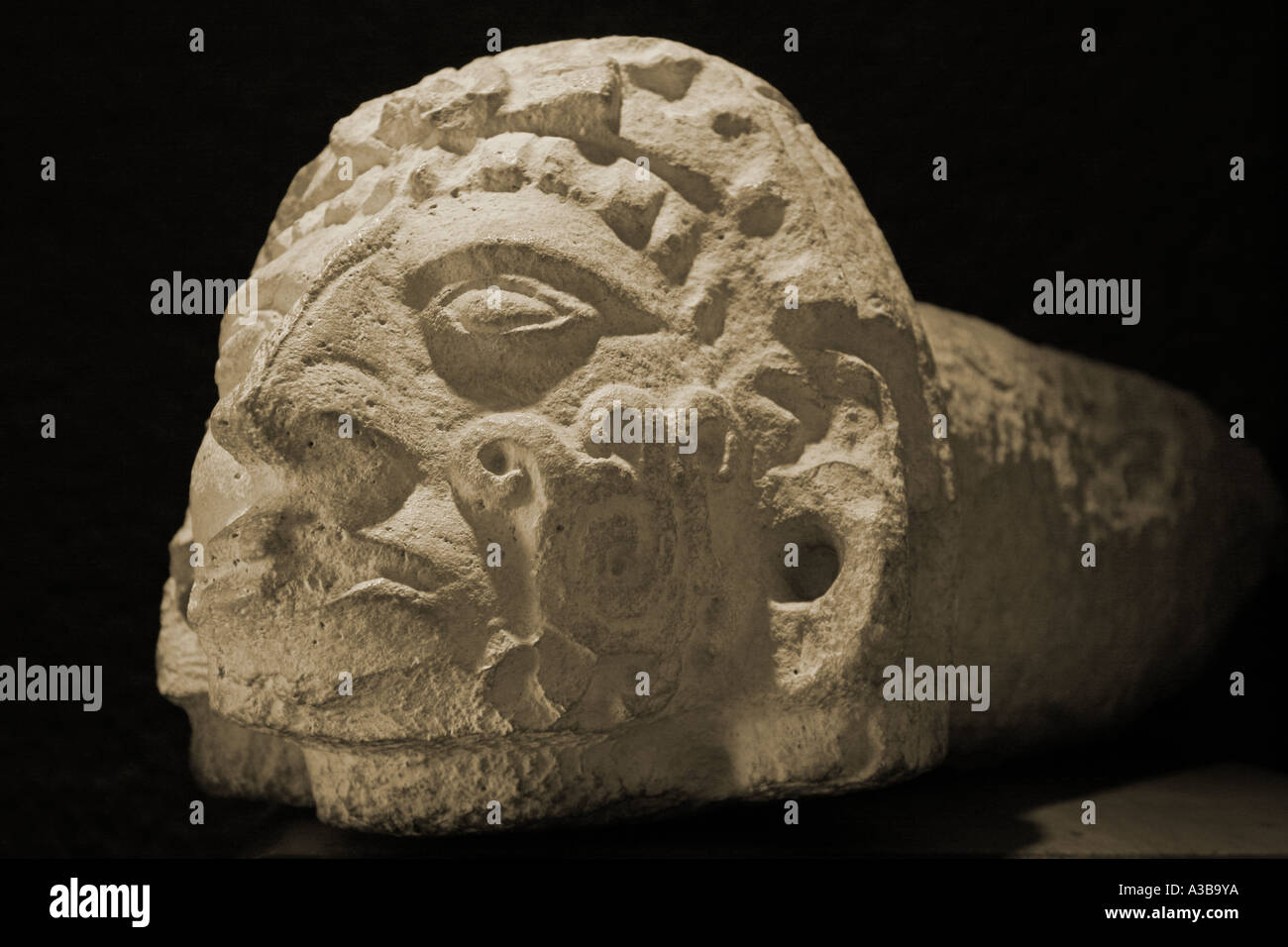 The Mayan sculpture of the human head Uxmal Yucatan Mexico Stock Photo ...