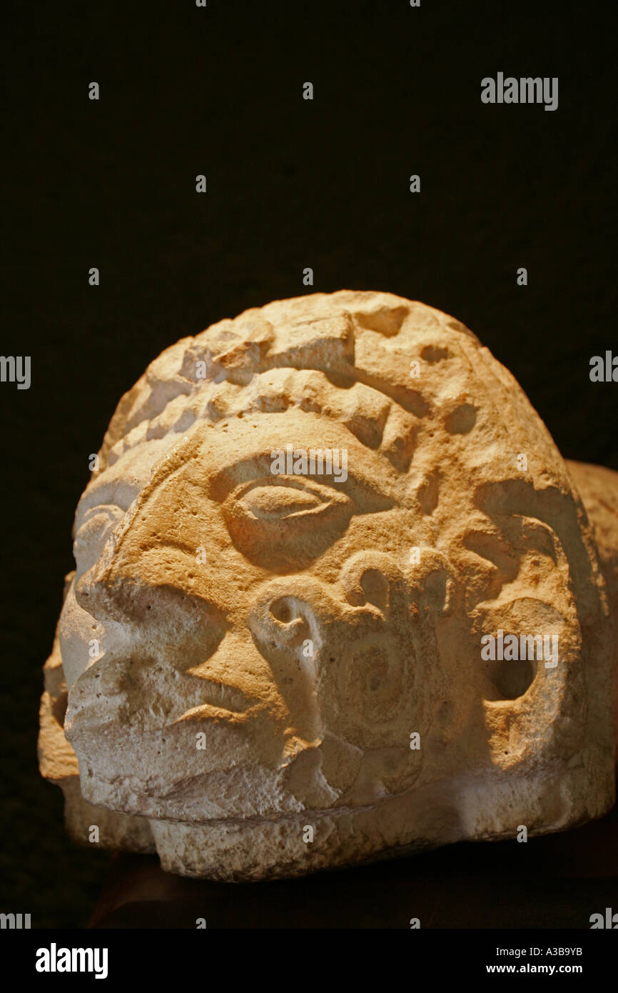 The Mayan sculpture of the human head Uxmal Yucatan Mexico Stock Photo ...
