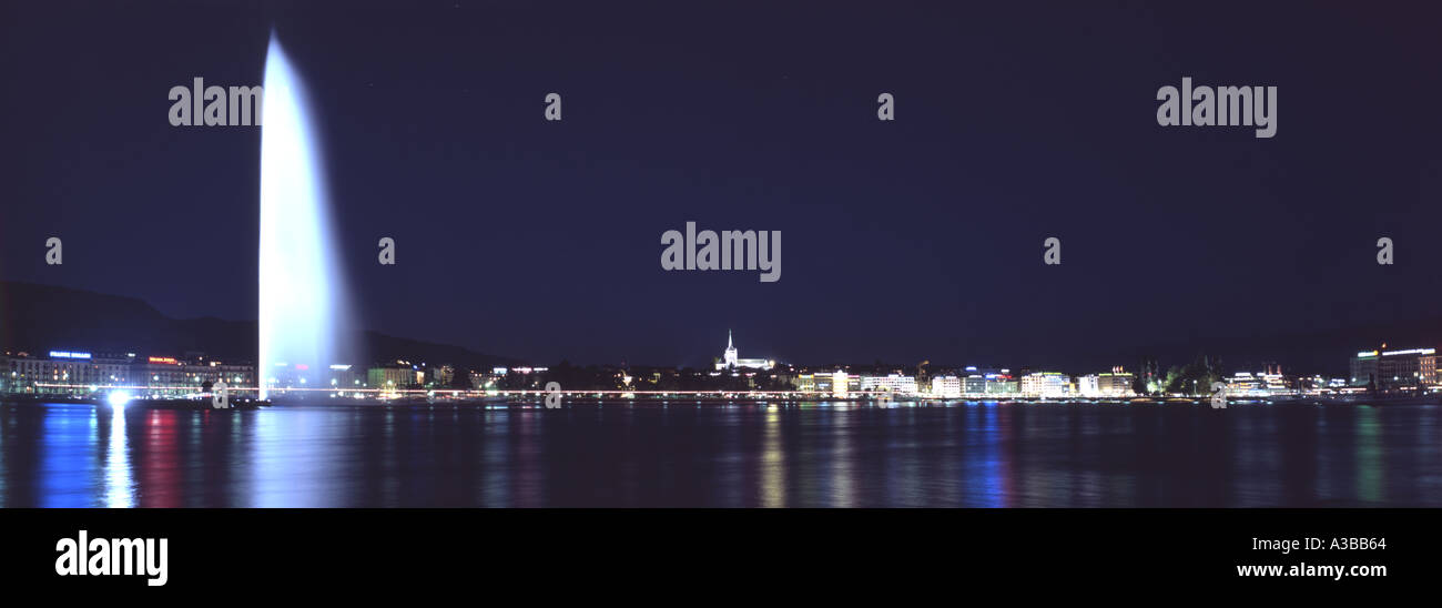 Geneva water jet by night Stock Photo - Alamy