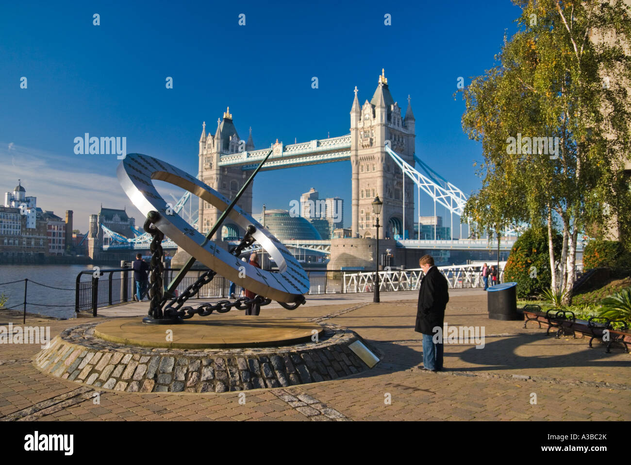 Sundial at St Katharine s Dock with Tower Bridge behind London Stock ...