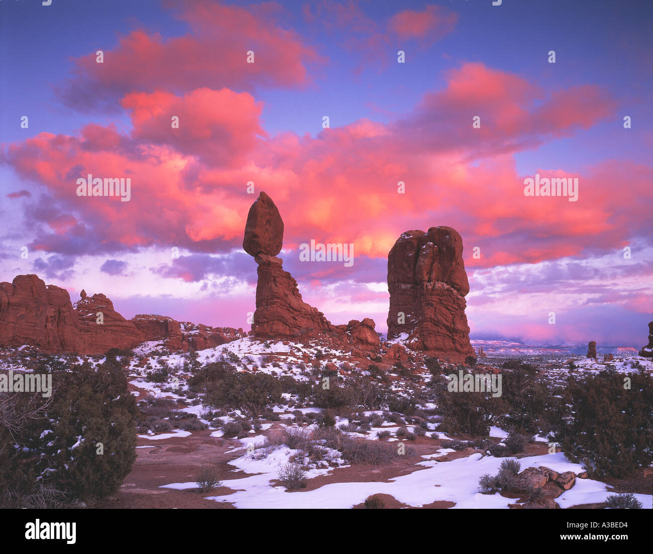 Pink Sunset Clouds at Balanced Rock Arches National Park Utah Stock ...