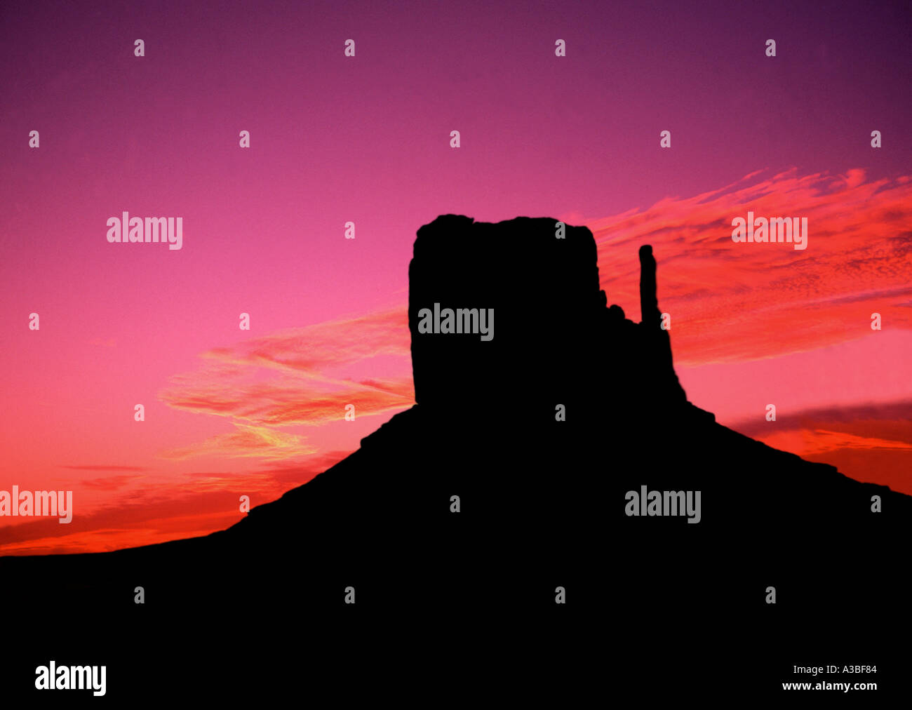 Travel in the West USA Sunset at the Mittens Monument Valley Utah Stock ...