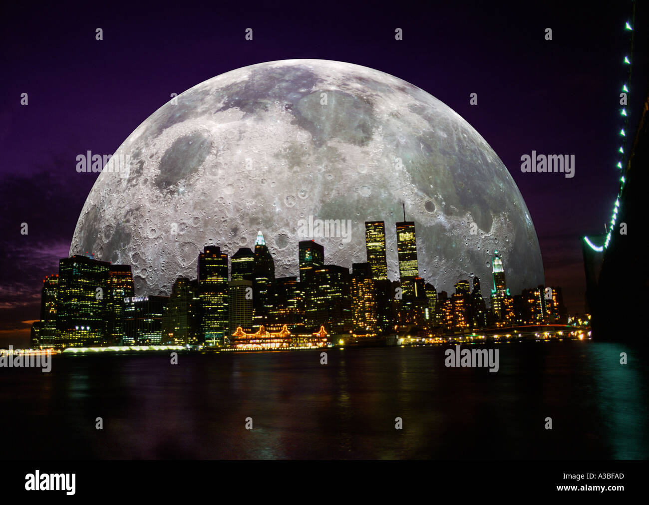 New York City Skyline with full moon Stock Photo - Alamy
