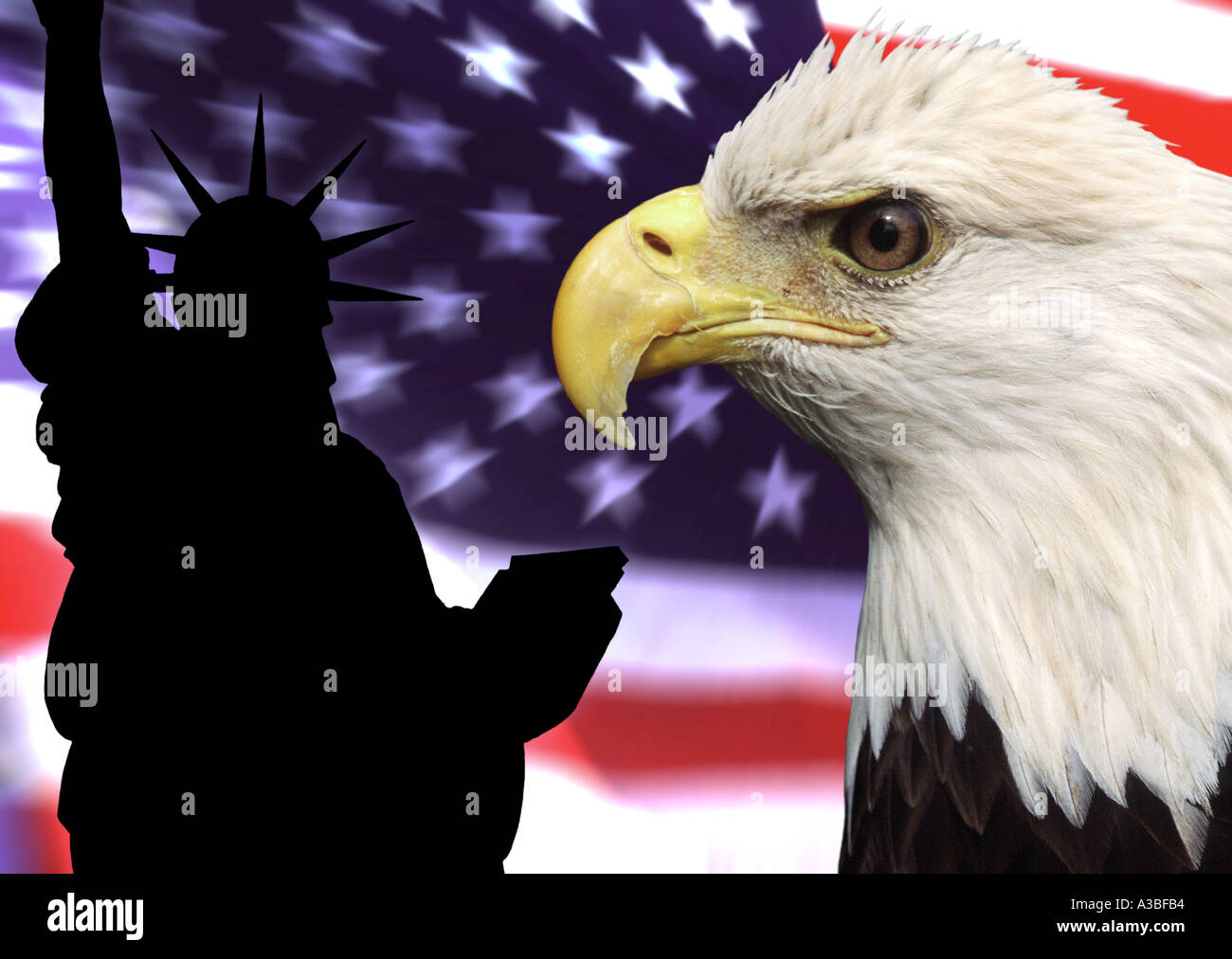Patriotism in the USA Statue of Liberty Bald Eagle Stock Photo - Alamy