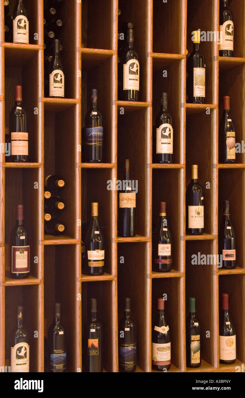 Wine bottles on display at La Garza Cellars tasting room Roseburg ...