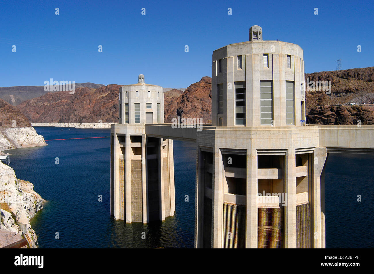 Intake towers at a dam Stock Photo - Alamy