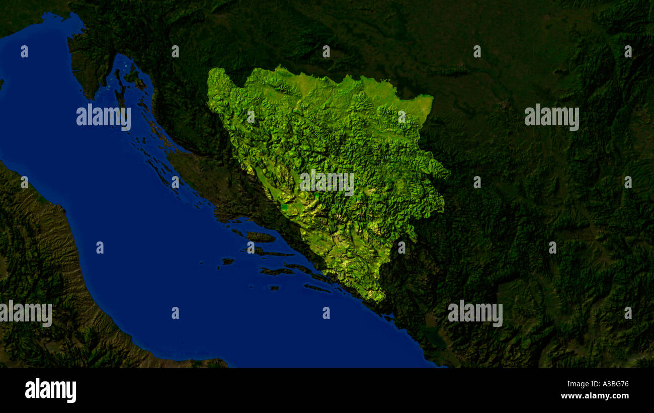 Satellite Image Of Bosnia Highlighted Stock Photo - Alamy