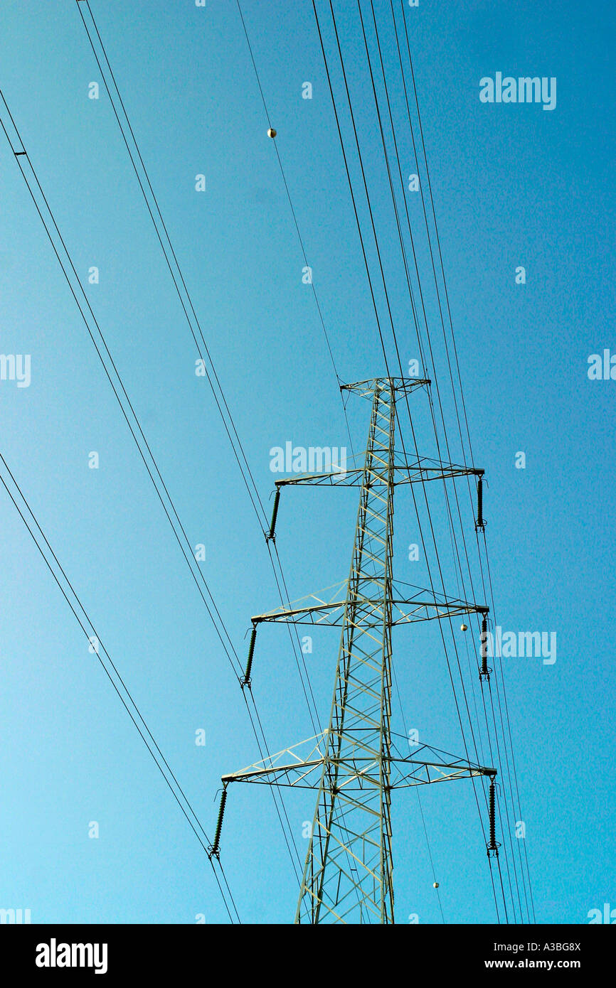power lines high voltage Stock Photo - Alamy