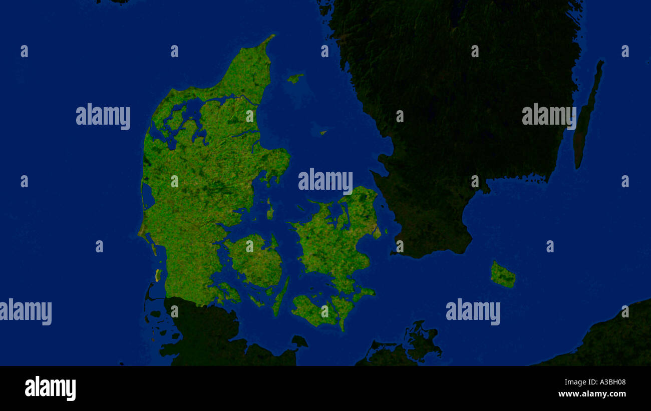 Satellite Image Of Denmark Highlighted Stock Photo - Alamy