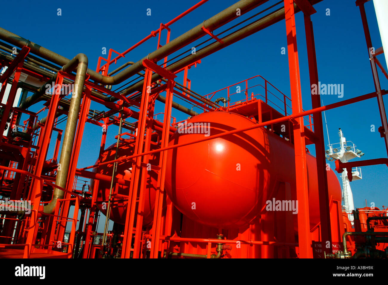 Bright red gas tank and pipes Stock Photo - Alamy
