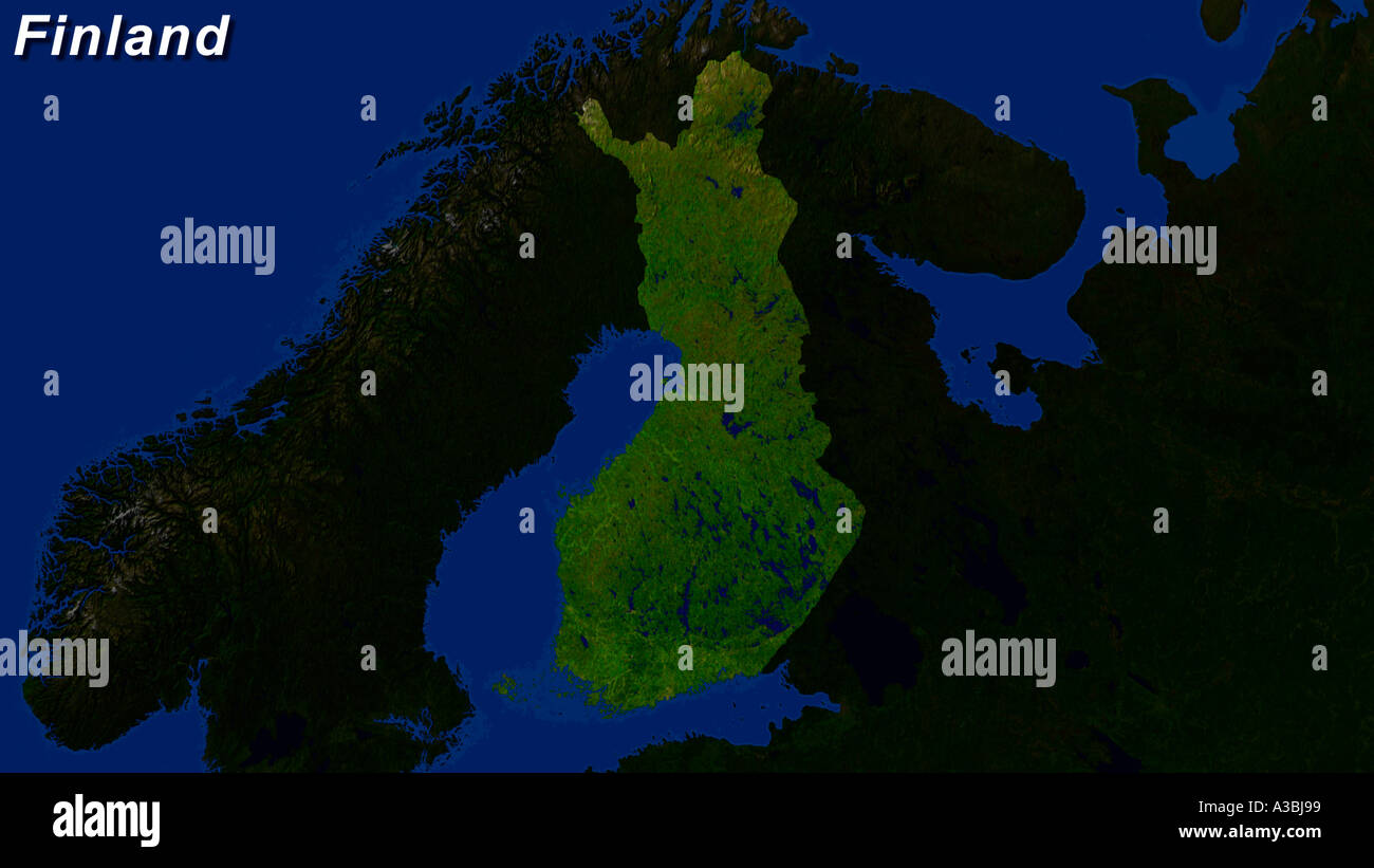 Satellite Image Of Finland Highlighted Stock Photo - Alamy