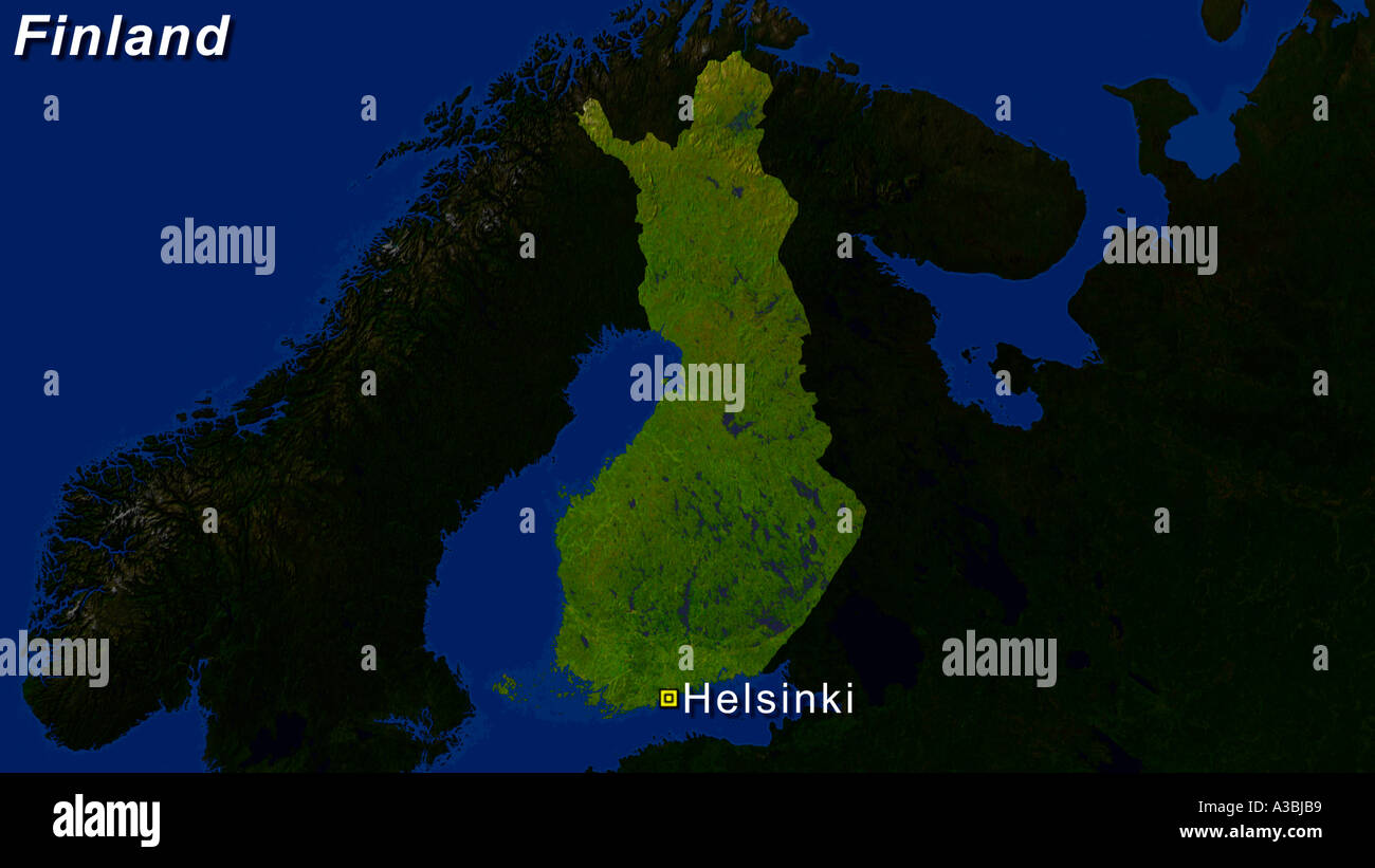 Satellite Image Of Finland With Helsinki Highlighted Stock Photo - Alamy