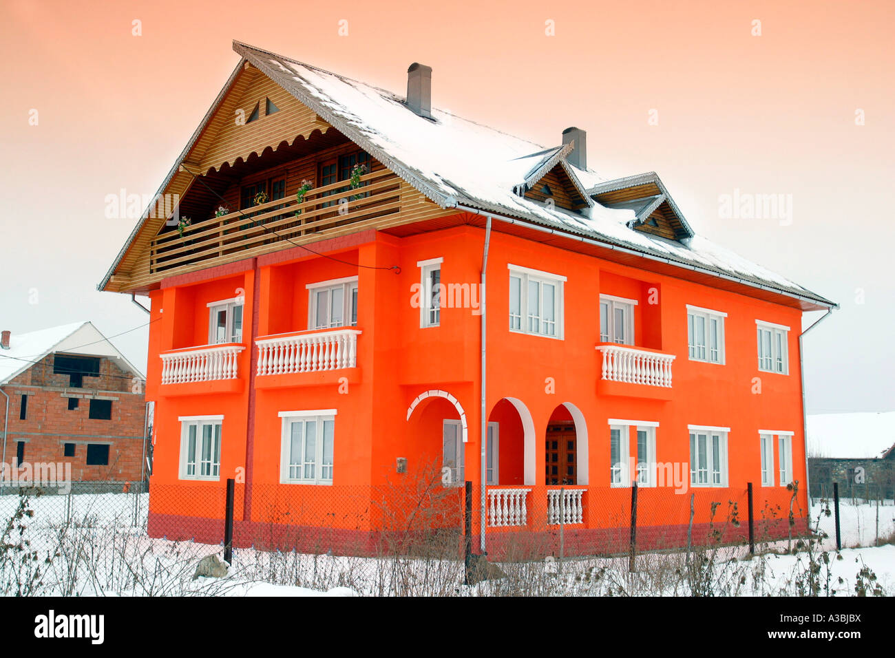 Romania building in winter Stock Photo - Alamy