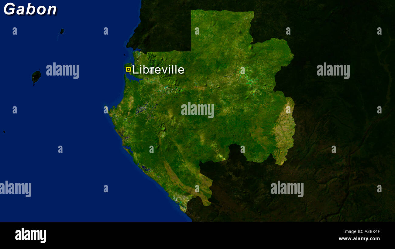 Satellite Image Of Gabon Highlighted Stock Photo - Alamy