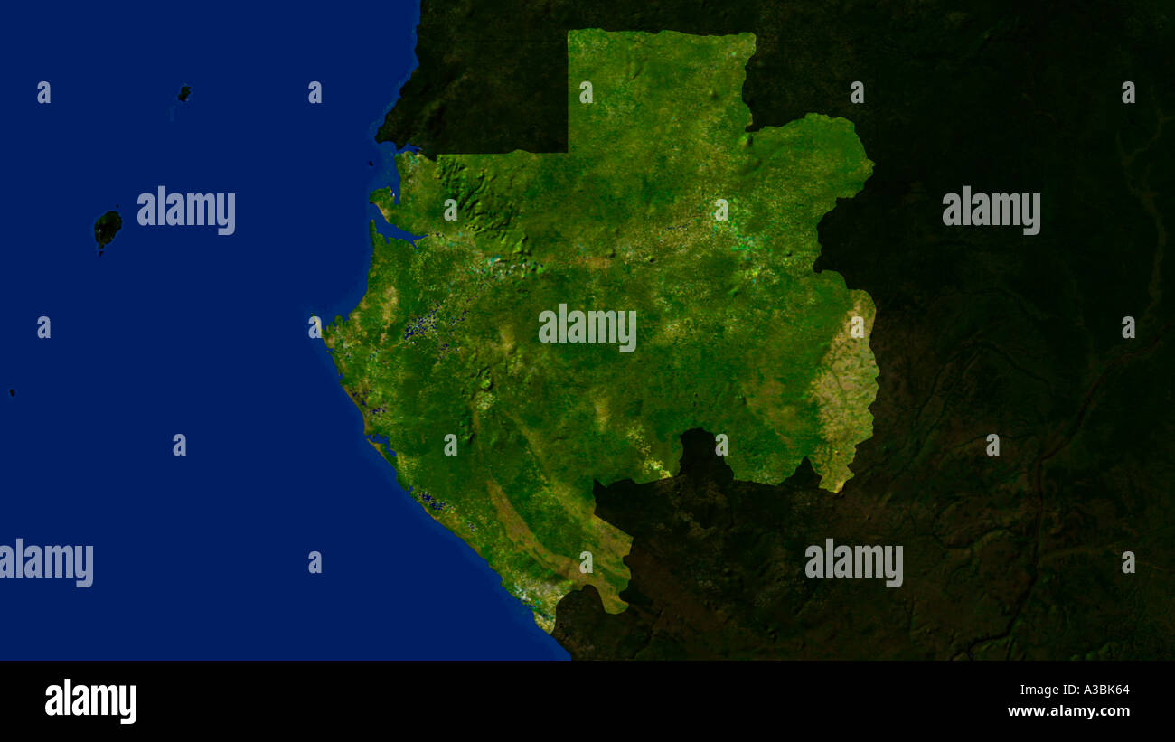 Satellite Image Of Gabon Highlighted Stock Photo - Alamy