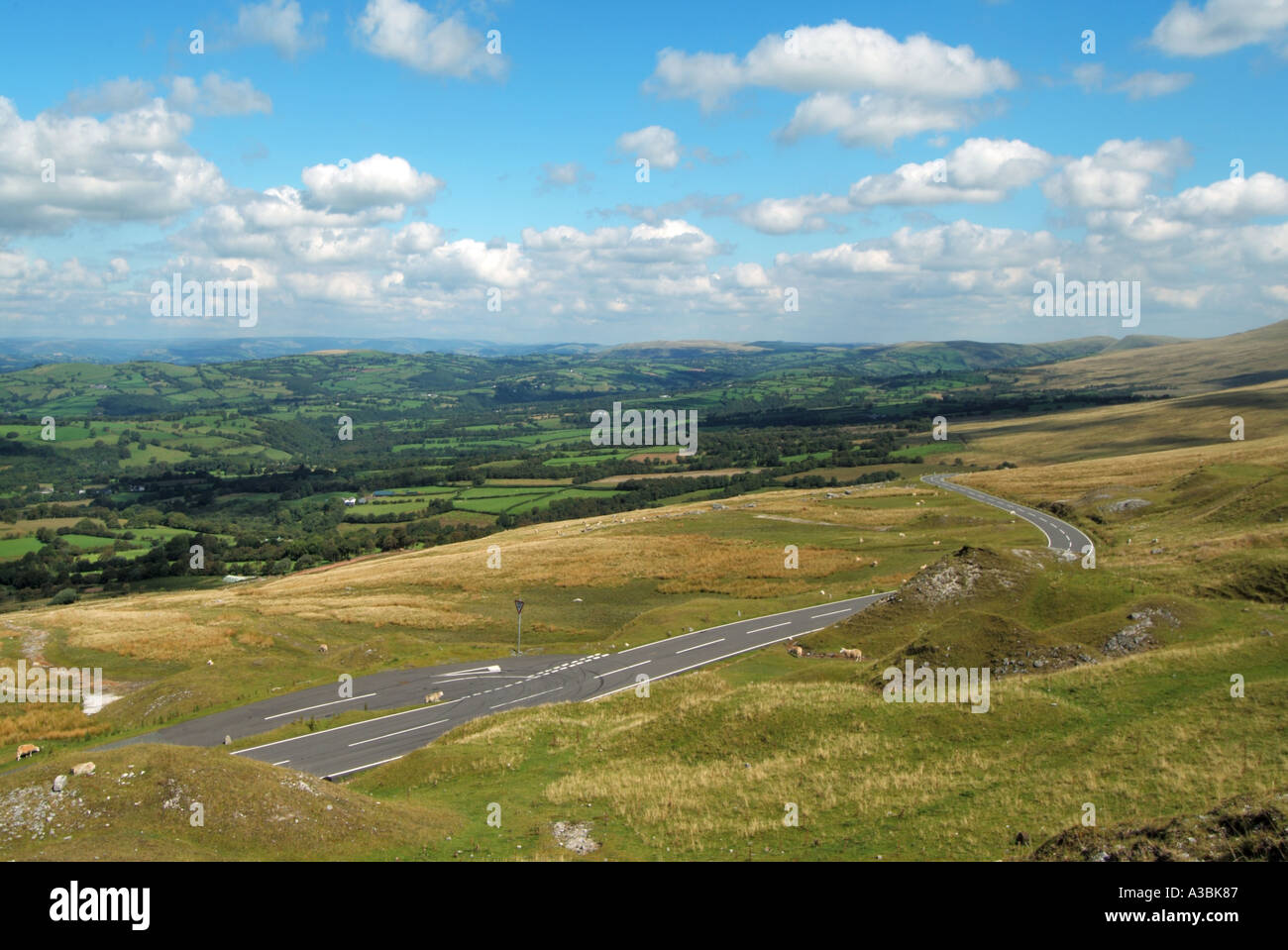Brecon Beacons National Park quiet unfenced moorland road junction no ...