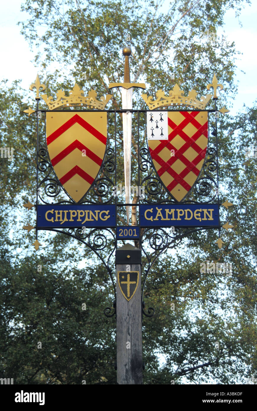 Chipping Camden village sign Stock Photo - Alamy