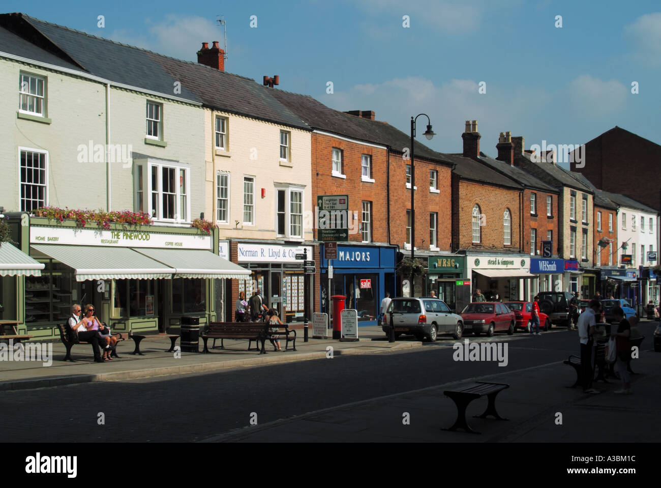 Welshpool part of the town centre shopping area Stock Photo - Alamy