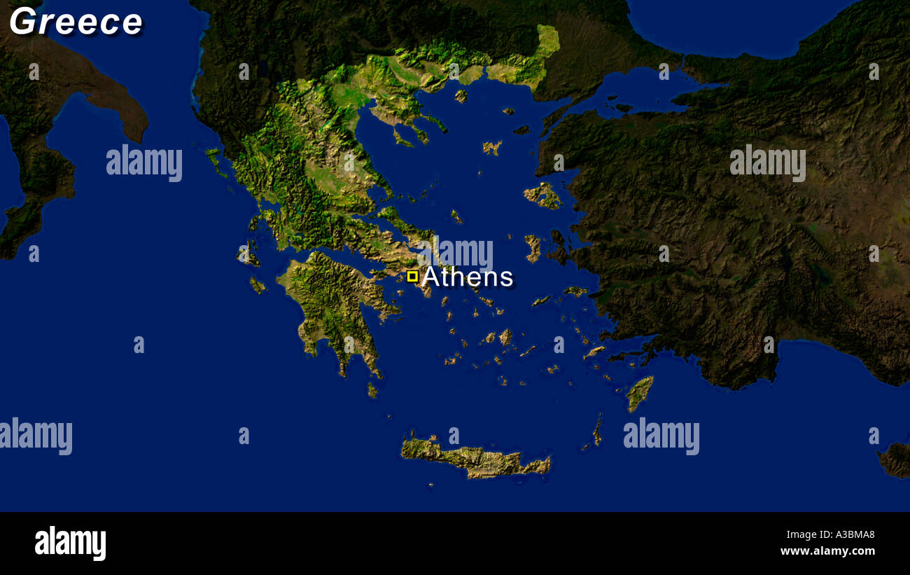 Satellite Image Of Greece With Athens Highlighted Stock Photo - Alamy