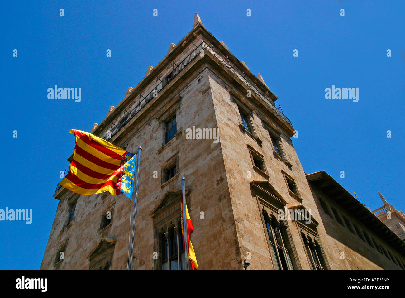 Valencia Spain building and flag Stock Photo - Alamy
