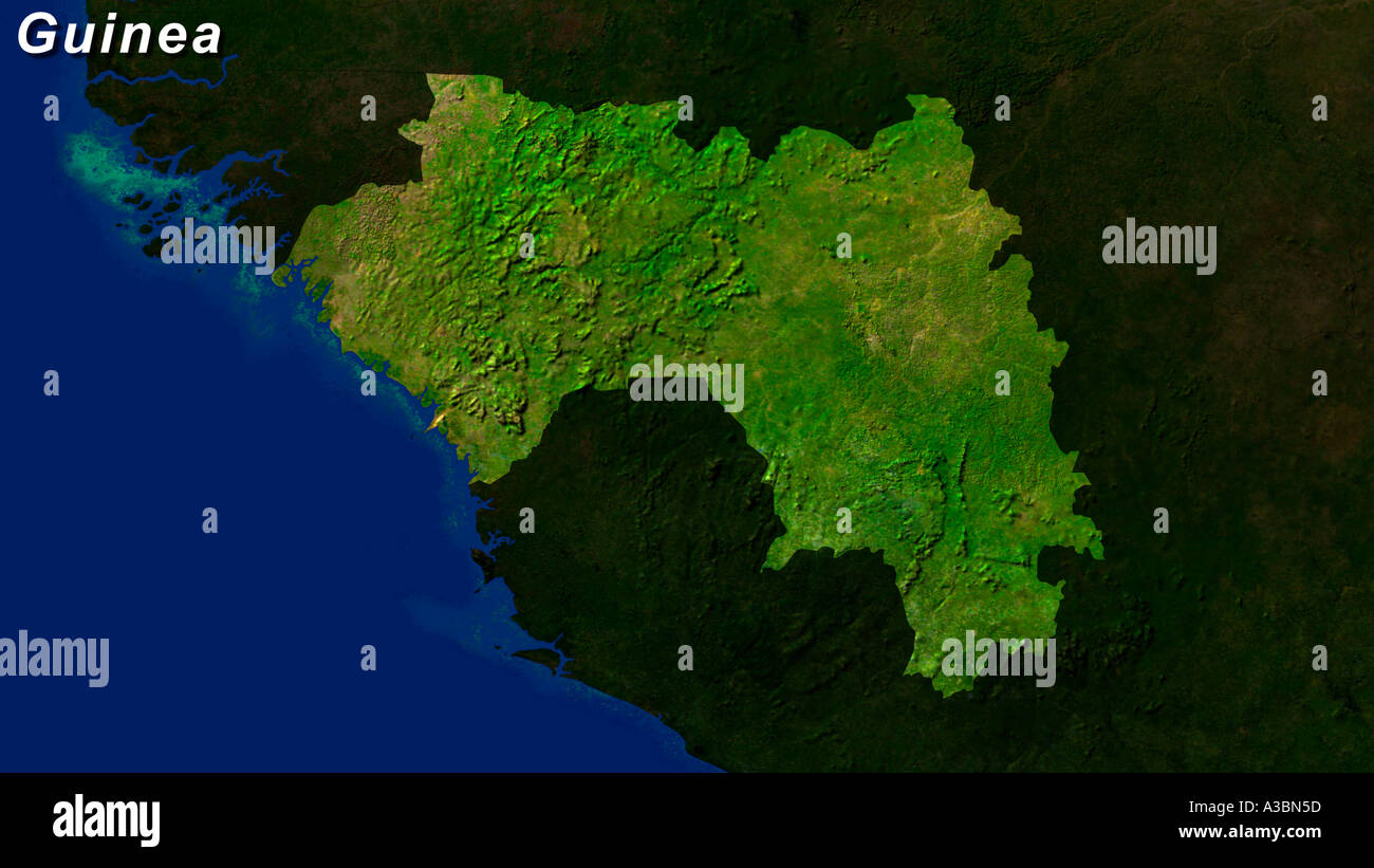 Satellite Image Of Guinea Highlighted Stock Photo - Alamy