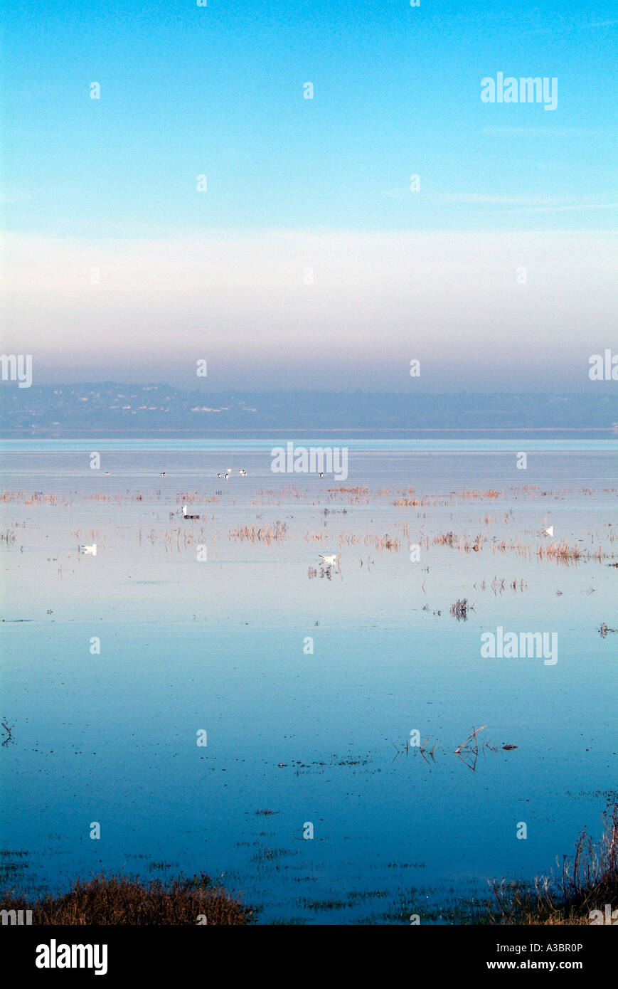 River Dee estuary looking over to Wirral atmospheric atmosphere haze ...