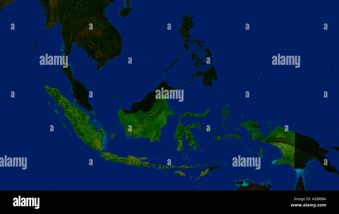 Satellite Image Of Indonesia Highlighted Stock Photo - Alamy