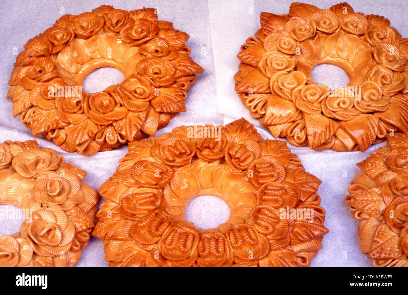 Decorative Wedding Bread baked in the shape of flowered wreaths ...