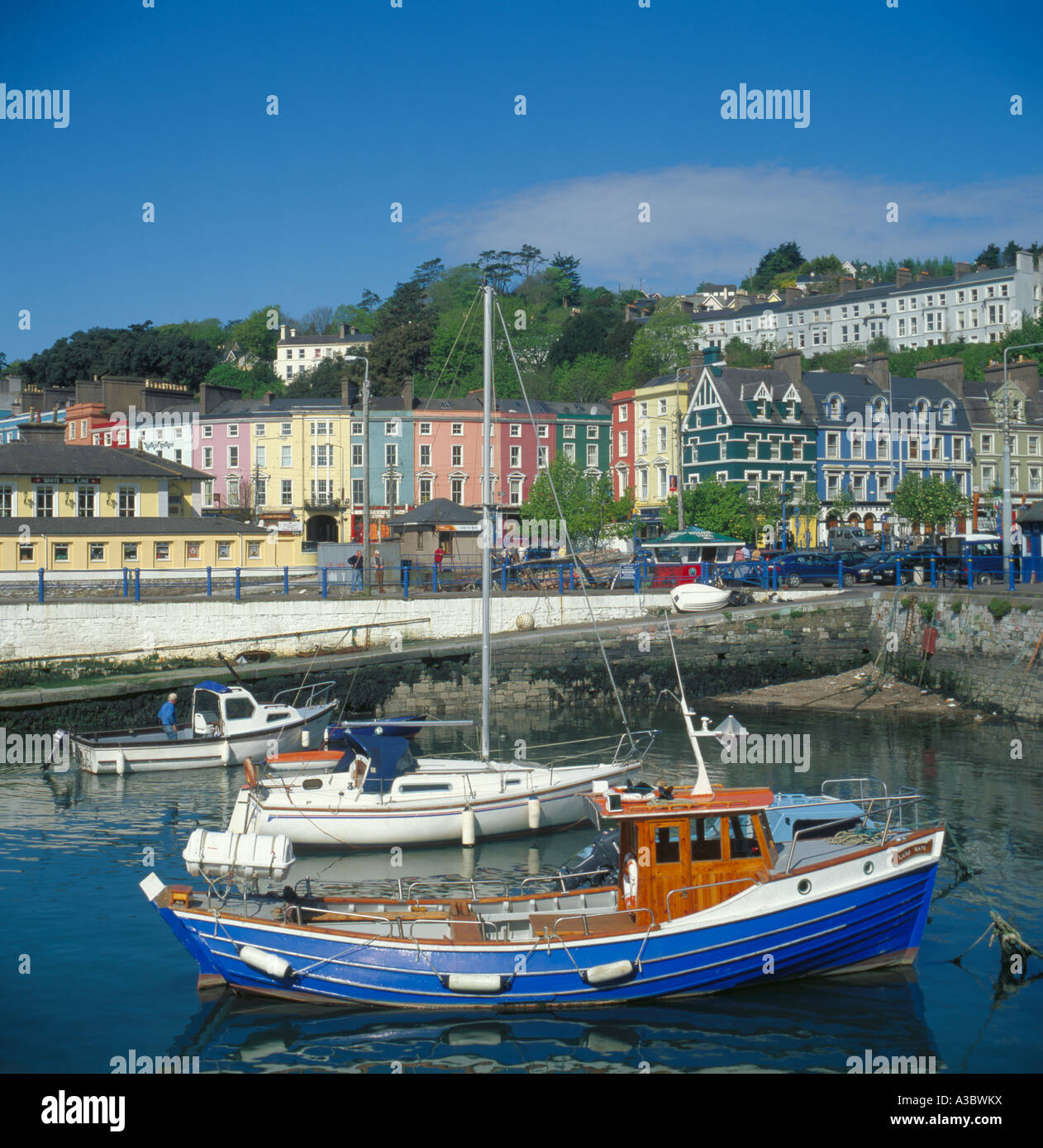 Boats, harbour and waterfront buildings, Cobh, Waterford, Eire Stock ...