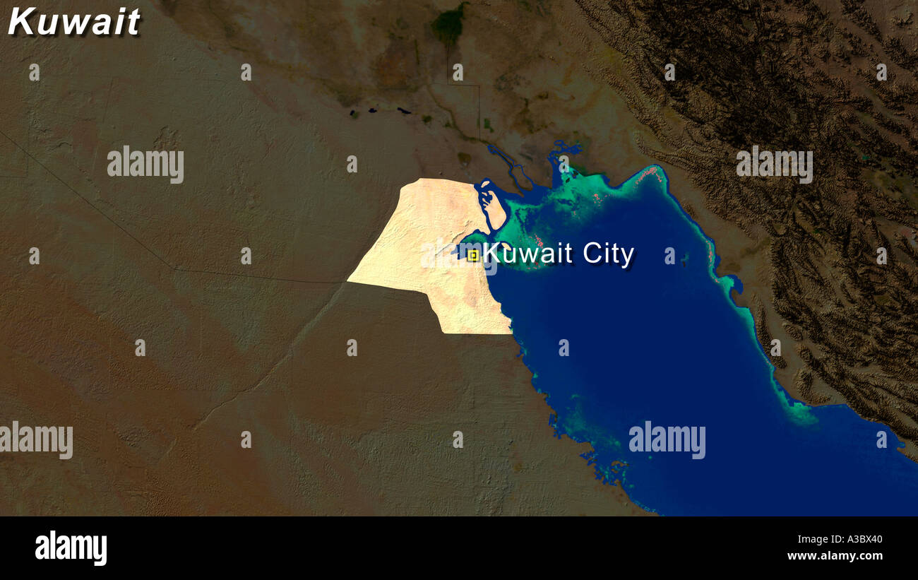 Highlighted Satellite Image Of Kuwait, With Kuwait City Highlighted ...