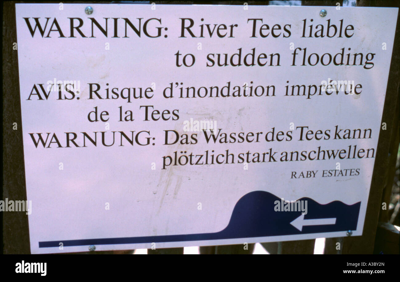 Flooding warning sign, adjacent to River Tees, Upper Teesdale, Co ...