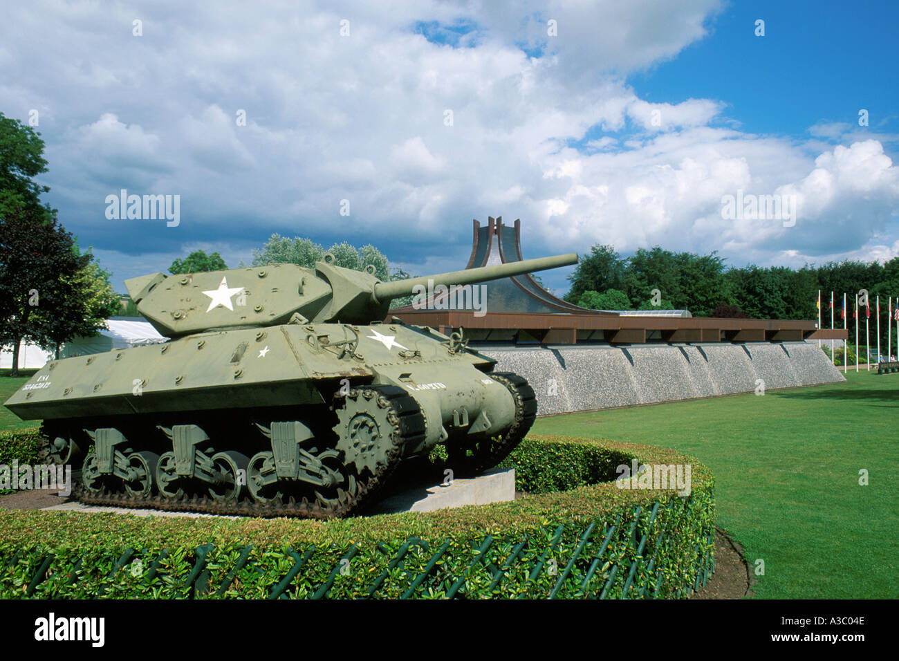 Normandy France WWII war memorial museum with tank Stock Photo - Alamy