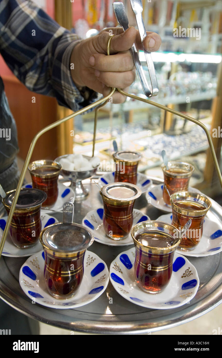 Tea for sale into the Grand Bazaar, Istanbul, Turkey Stock Photo - Alamy