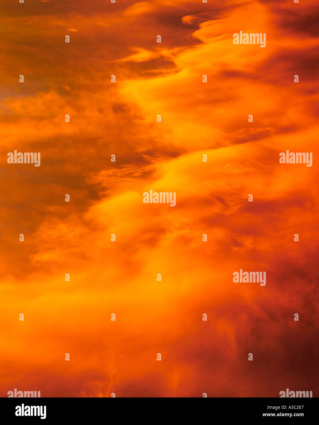 View of a vibrant orange red monsoon sky taken in the summer in Arizona ...