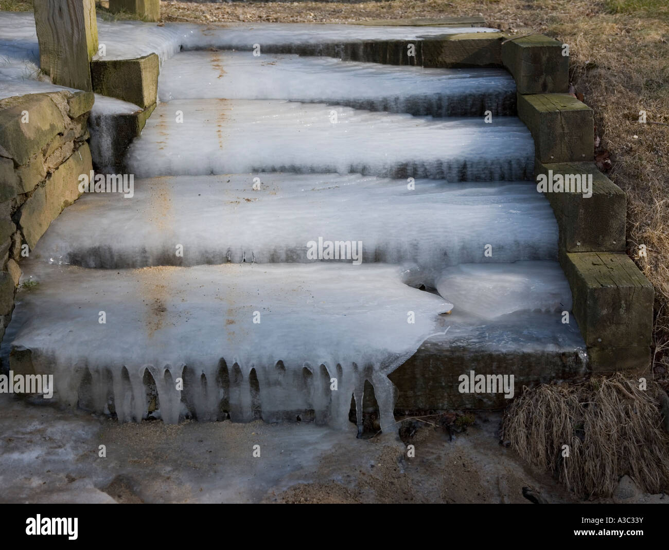 Stairway covered with ice Stock Photo - Alamy