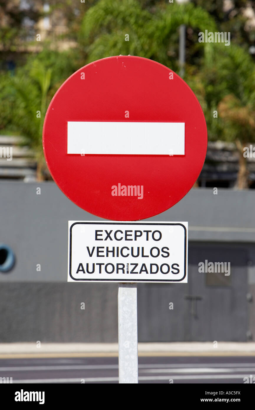 red and white bar no entry circular traffic sign with except authorised ...