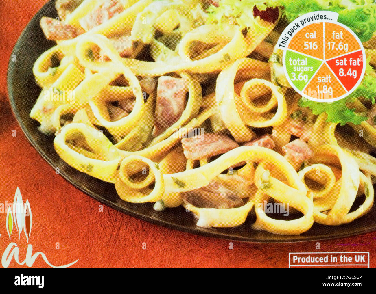 Pasta ready meal package with nutritional information Stock Photo - Alamy