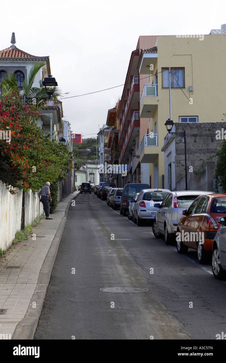 cars parked in a narrow steep uphill street in Tacoronte Tenerife ...