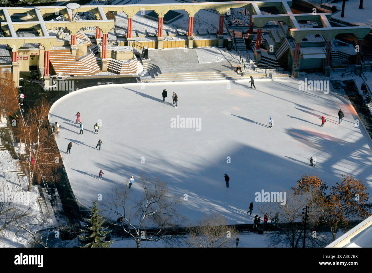 Skating rink view from above. Olympic Plaza, Calgary, Alberta, Canada ...