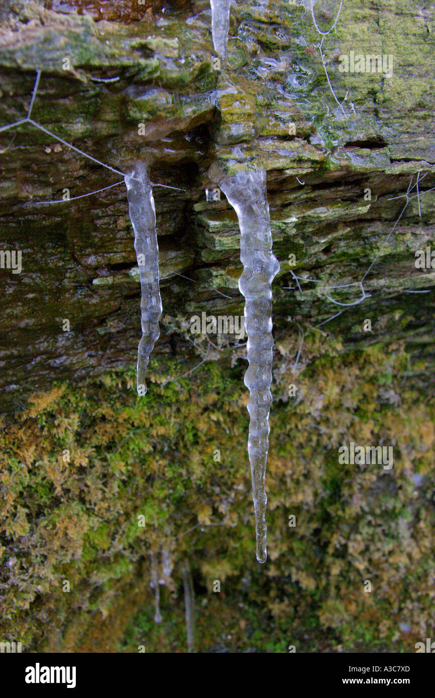 Icicle with rock Stock Photo - Alamy
