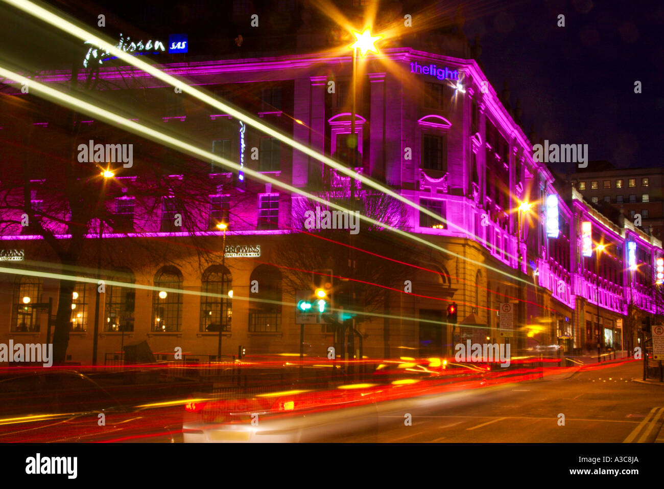 The Light Leeds at night with traffic Stock Photo - Alamy