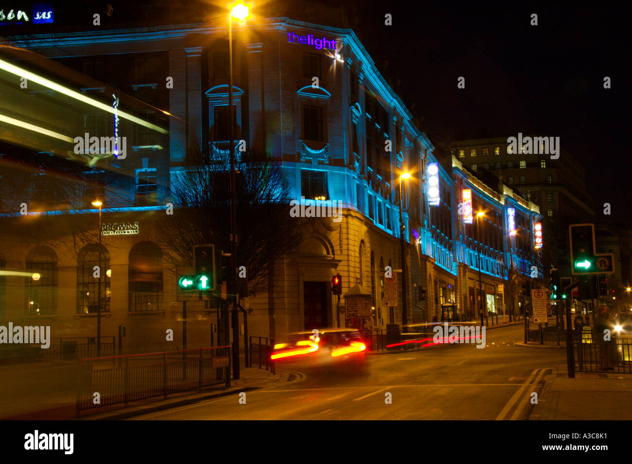 The Light Leeds at night with traffic Stock Photo - Alamy