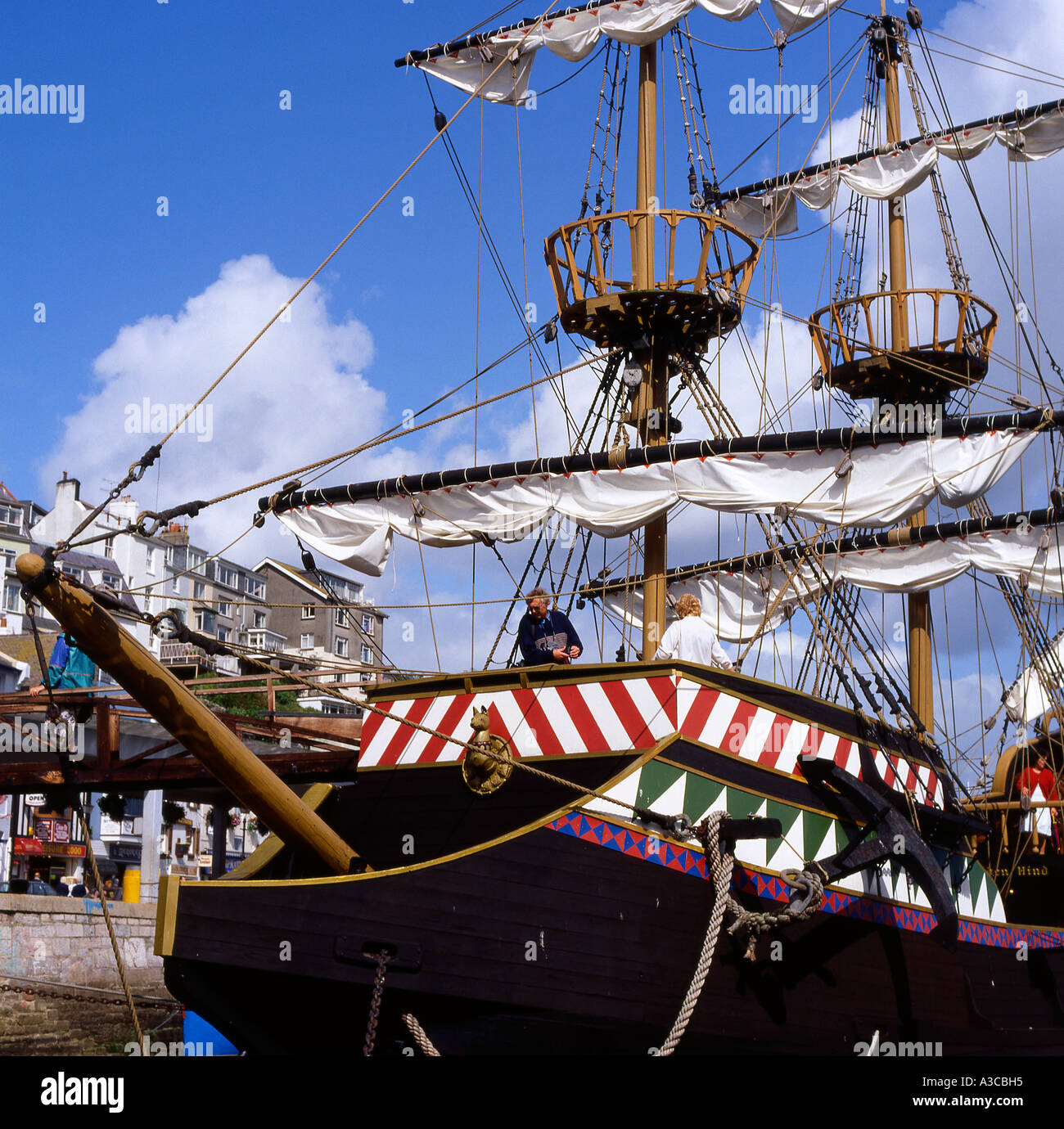 The Golden Hind Square Rigger at Brixham in Devon England Stock Photo ...