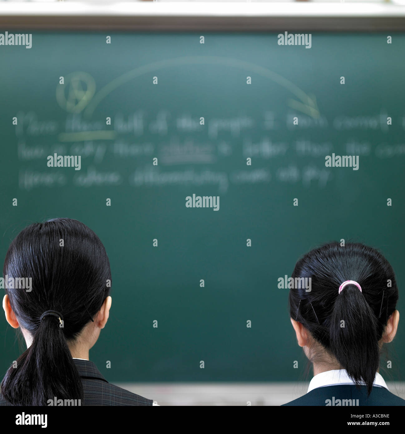 Two students facing the board Stock Photo - Alamy