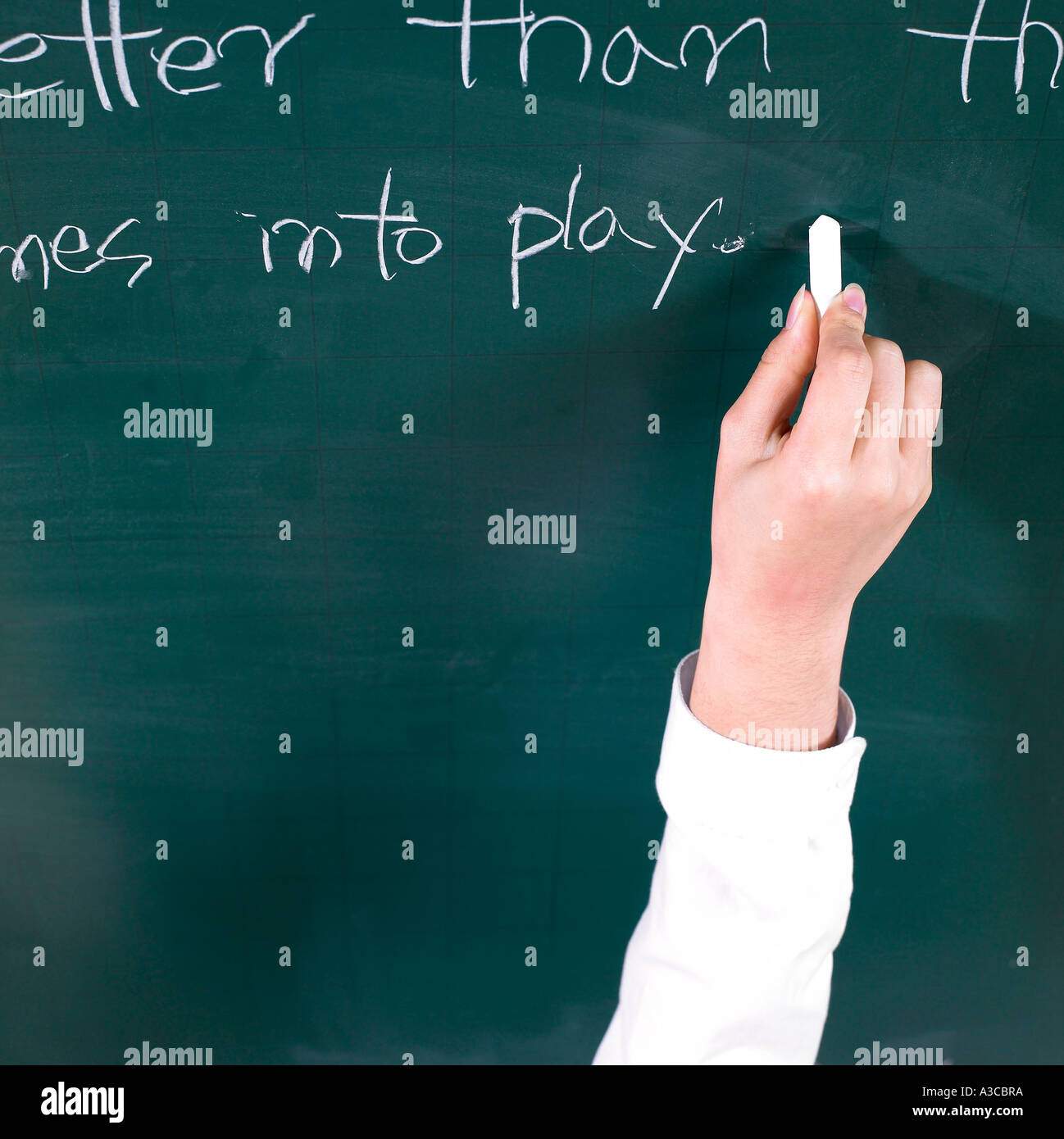 A student writing English sentences on the board Stock Photo - Alamy