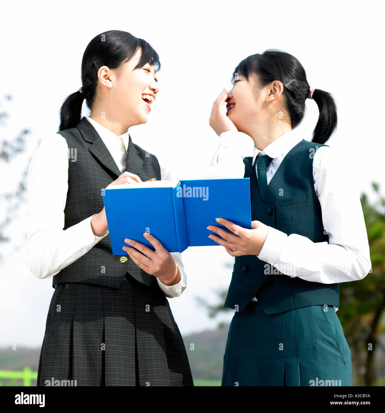 Two students reading a book together Stock Photo - Alamy