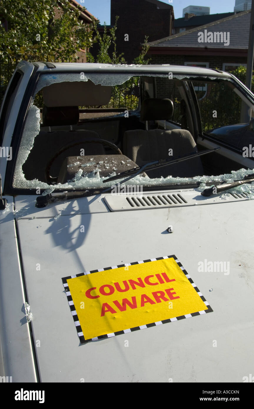 old white car wrecked and broken into with window smashed london ...