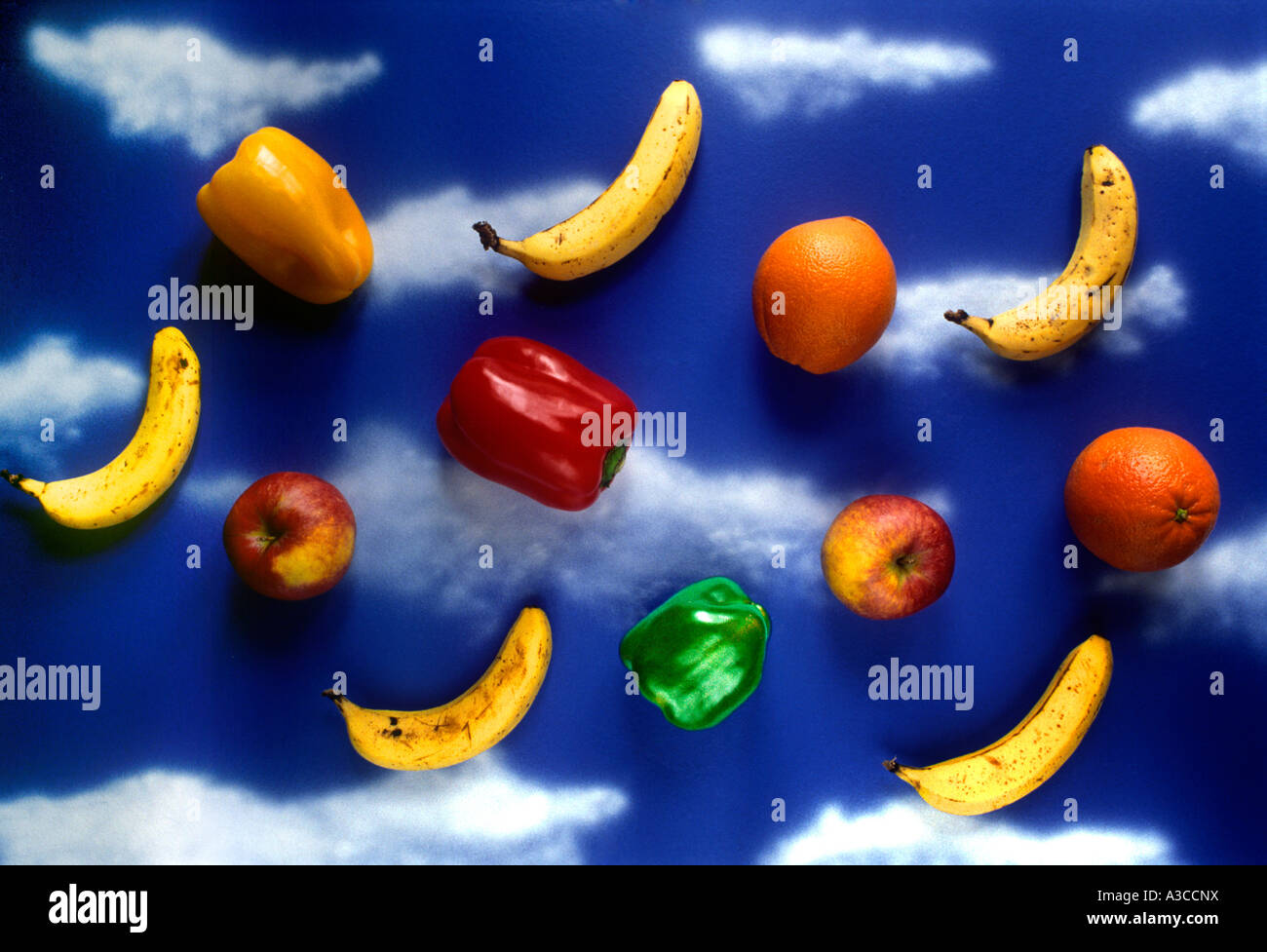 fruit on blue sky with clouds Stock Photo - Alamy