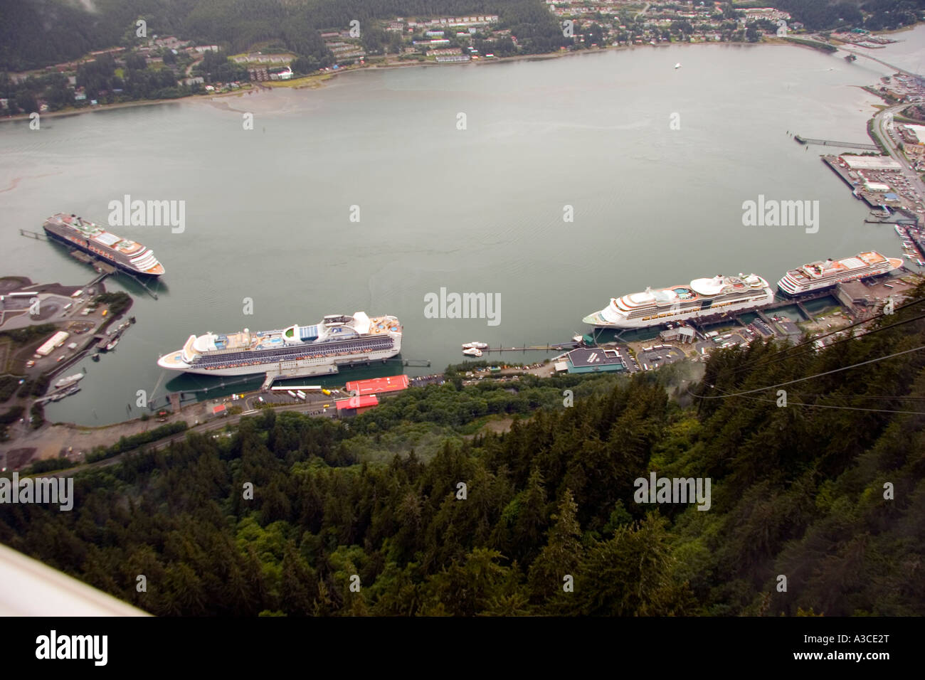 High view of cruise ships in Harbor of Juneau Capital of Alaska Stock ...